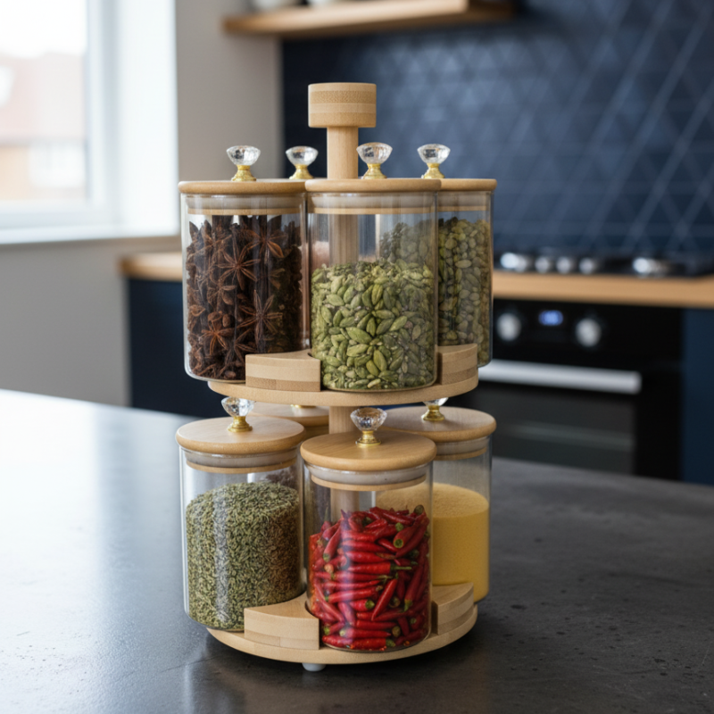 BambooLuxe 2-Tier Rotating Spice Rack – 360° Rotating Kitchen Organizer ...