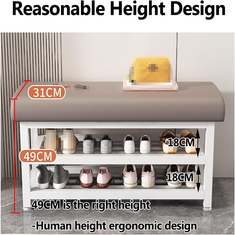 Shoe Bench Organizer With Cushion - 2 Tier Steel Shoe Rack Storage ...