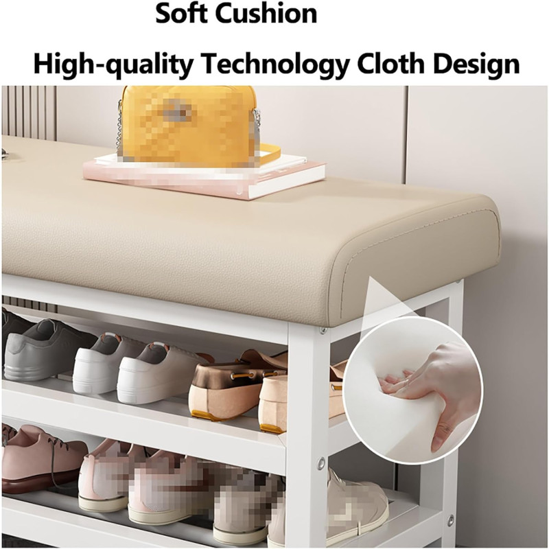 Shoe Bench Organizer With Cushion - 2 Tier Steel Shoe Rack Storage ...