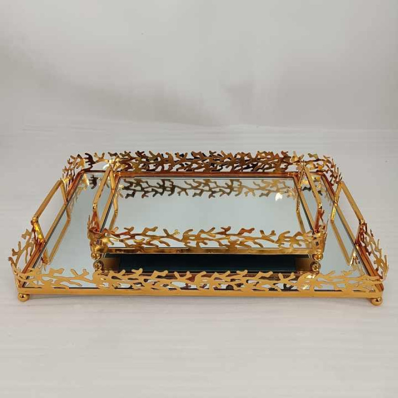 Latest Design Gold Rectangular Mirrored Tray | Adornia