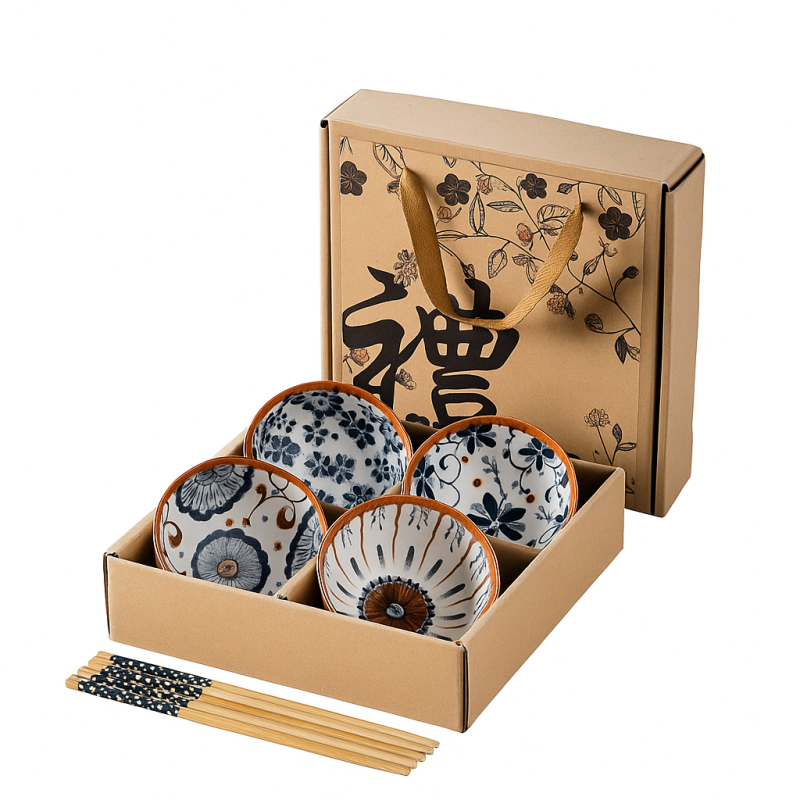 Japanese Floral Ceramic Bowls â€“ Set Of 4 | Adornia